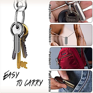 1 Pack Micro Keychain Pill Holder, Portable Mini Size Titanium Alloy Pill Box Case, Waterproof & Lightweight Keychain Pill Container for Emergency Outdoor Travel Camping