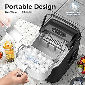 Ice Maker Countertop Self-Cleaning Portable Compact Small Mini Ice Machine with Handle,9 Bullet Ice Cubes in 6 Mins,26Lbs/24H, Bullet Ice Maker with Scoop and Basket for Home Indoor Outdoor Camping