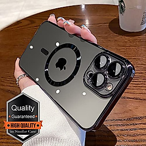 DINGKUAKE for iPhone 13 Pro Max Case Magsafe, Magnetic Clear Phone Case with Screen Protector and Camera Cover, Transparent Electroplated Case for Women/Girl/Men (Black)