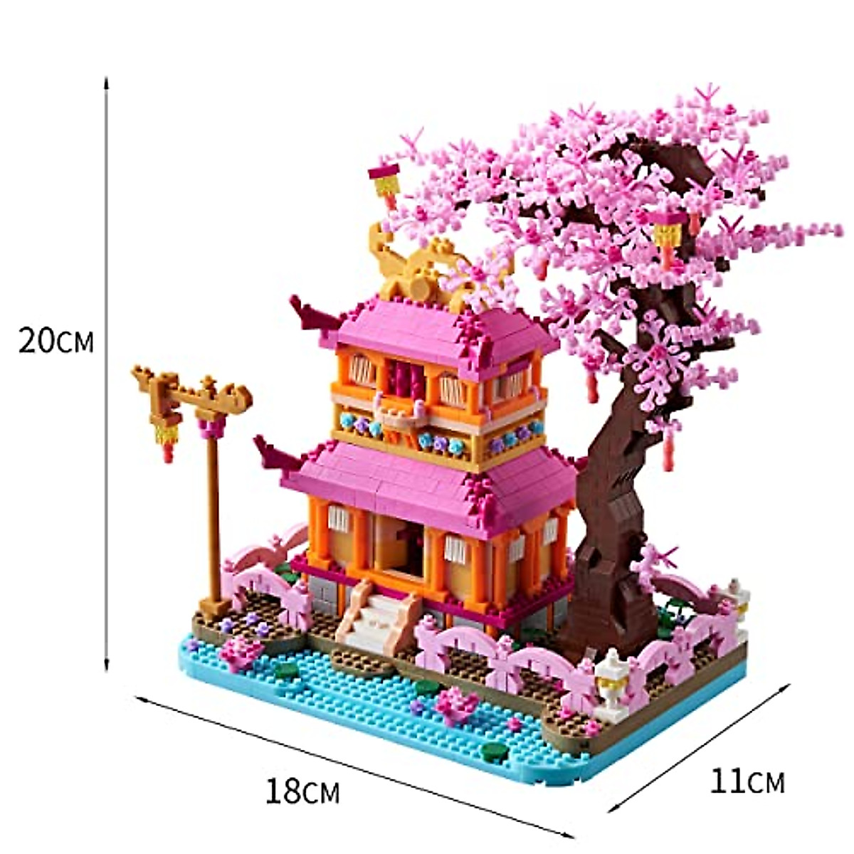 LUKHANG New Architecture: Enjoy Sakura Pavilion Building Set Model Kit and Gift for Kids and Adults, Micro Mini Block 1810 Pieces（with Color Package Box）
