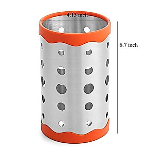 Sunwinc Kitchen Utensil Holder -Utensil Container - Utensil Organizer Caddy - 18/10 Stainless Steel with Antiskid Silicon Rubber Ring Flatware Cutlery Chopsticks Utensil Holder (Green, 7 inch)