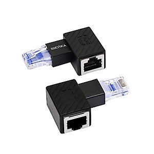RIIEYOCA 90 Degree Ethernet Adapter,Right Angle RJ45 Male to Female Extension Cat6 LAN Network Connector,for Computers, Laptops, Routers(2-Pack)
