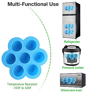ROTTAY Silicone Egg Bites Molds and Steamer Rack Trivet with Heat Resistant Handles Fit Instant Pot Accessories, 7pcs set for 6qt 8qt Electric Pressure Cooker With 2 Spoons and Silicone spatula