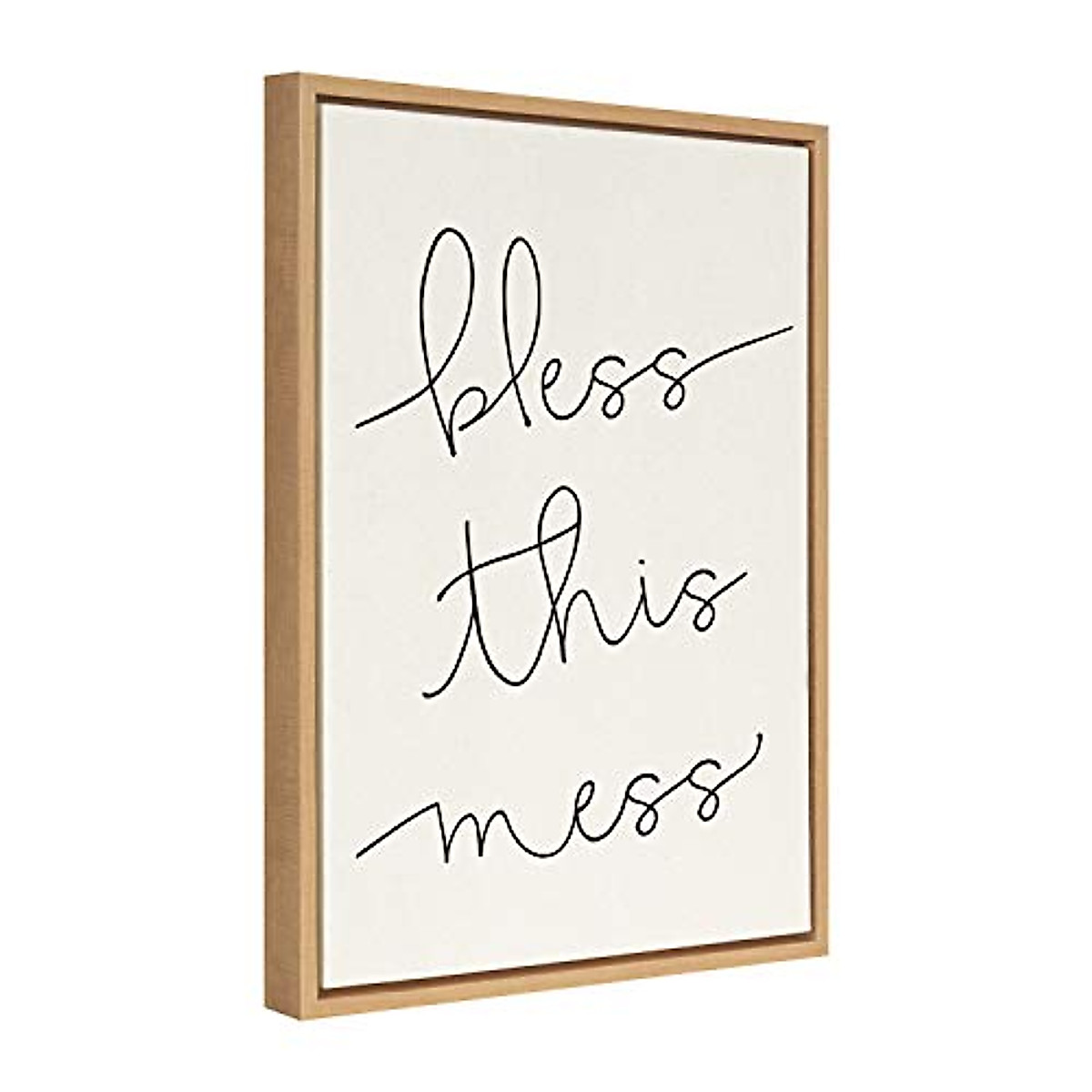 Kate and Laurel Sylvie Bless This Mess Framed Linen Textured Canvas Wall Art by Maggie Price of Hunt and Gather Goods, 18x24 Natural, Humorous Motivational Art for Wall
