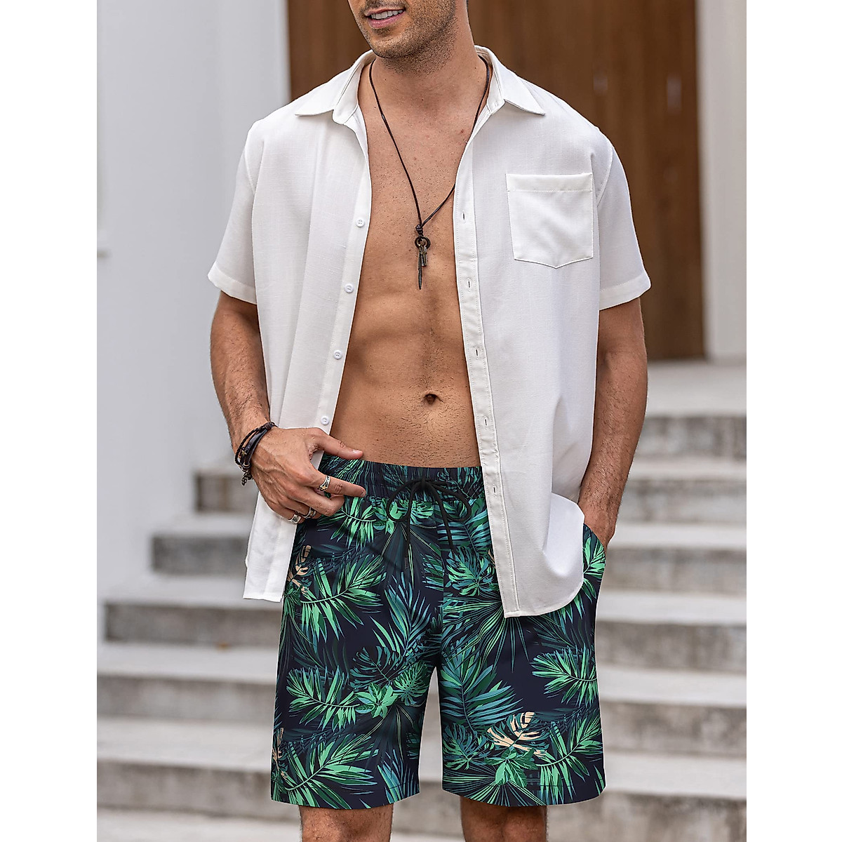 COOFANDY Men Swim Trunks 9 Inch Inseam Bathing Suit Hawaiian Beach Shorts Pocket