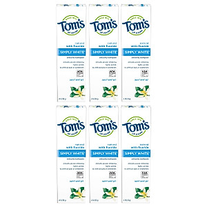 Tom's of Maine Simply White Toothpaste Gel, Whitening Toothpaste, Natural Toothpaste, Sweet Mint Gel, 4.7 Ounce, 6-Pack
