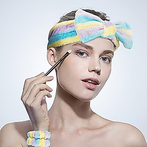 Shindel 6PCS Face Wash Headband Set, Makeup Wash Headbands with Wristbands Coral Fleece Bow Hair Bands for Women Spa Skin Care Yoga