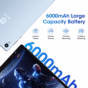 WeTap Android Tablet 10 inch Tablets丨 M10 Android 12 OS, 2+32GB / 512GB Expandable, Dual Camera Android Tablet, 1280x800 IPS Tablets, Quad-Core Processor, 6000 Mah Battery Bluetooth WiFi (Light Blue)