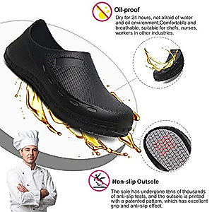 Zapatos de Cocina Kitchen Shoes for Men Nonslip Water Proof Oil Work Clogs，Comfortable Nursing Nurse Shoes for Gardener Food Service，Office Seaside Extra Wide Clog-Men's Mules Chef Shoes New Black