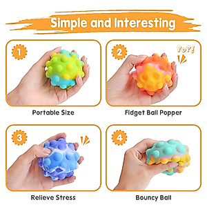 Pop Ball It Fidget Toys 4 Pack Stress Balls for Kids Adults Poppers Its 3D Squeeze Anti-Pressure Pop Balls Push Bubble Its Sensory Toys Squishy Fidget Ball Toddlers Small Toy Popper Stress Relief