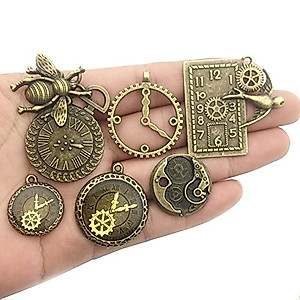 Youdiyla 100g Steampunk Clock Face Dial Pointer Charm Pendant, Mix Antique Metal Pendant Supplies Findings for Jewelry Making (Bronze HM71)