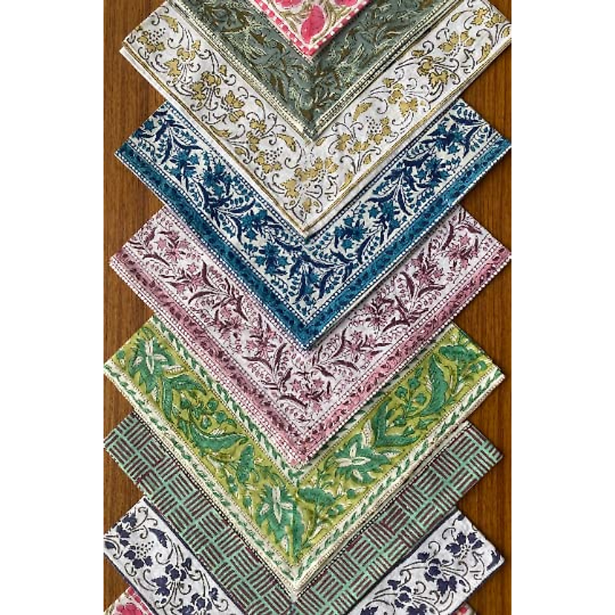 Napkins, Kitchen Towels, Table Decor, Table Linen, Cotton Cloth Border Napkins, Size 20"x 20", Hand Block Print Lunch, Dinner Napkins (Mix Border Napkin, Set of 8-20x20 Inch)