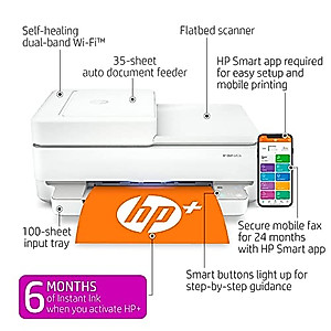 HP Envy 6452e Wireless Inkjet Color All-in-One Printer, Print Copy Scan, 35 Sheet ADF, 2-Side Printing, WiFi USB Connectivity, Instant Ink Ready, Home or Office Inkjet Printers, White (Renewed)