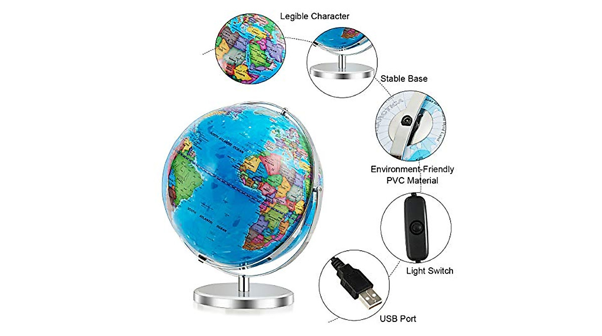Goplus Desktop World Globe with LED Lights - Educational & Decorative Globe