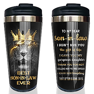 Muilzon Son-in-Law Gifts Coffee Tumbler 15 oz - Son in Law Gifts from Mother in Law/Father in Law Travel Mug - Gifts for Son in Law Tumblers - Birthday Gift Ideas for Son in Law
