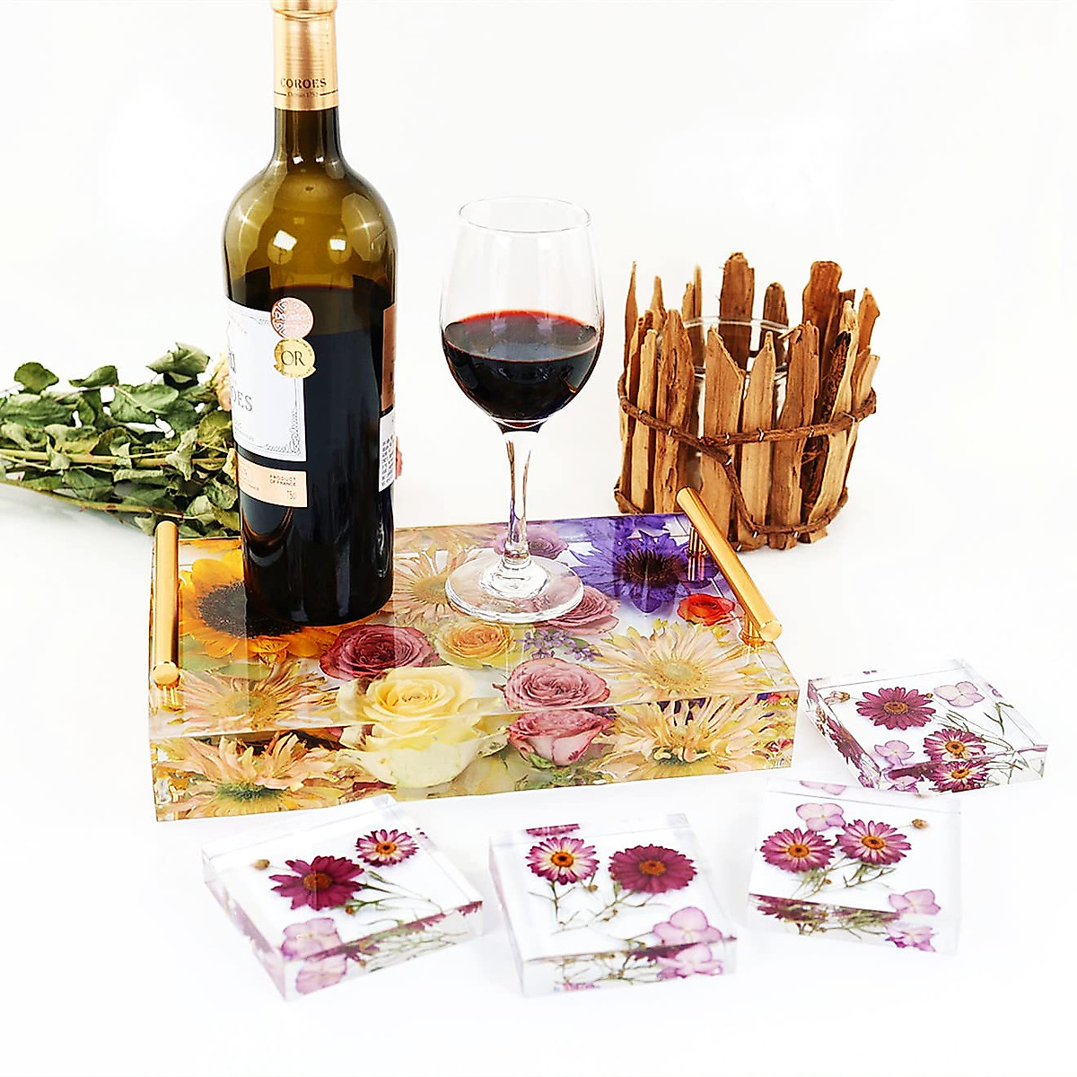 Resin Tray Molds Silicone, 13.5" Large Deep Rectangle Molds for Resin with 4pcs Coasters Mold, Epoxy Resin Casting Molds for DIY Flowers Preservation Resin Art Making Home Décor