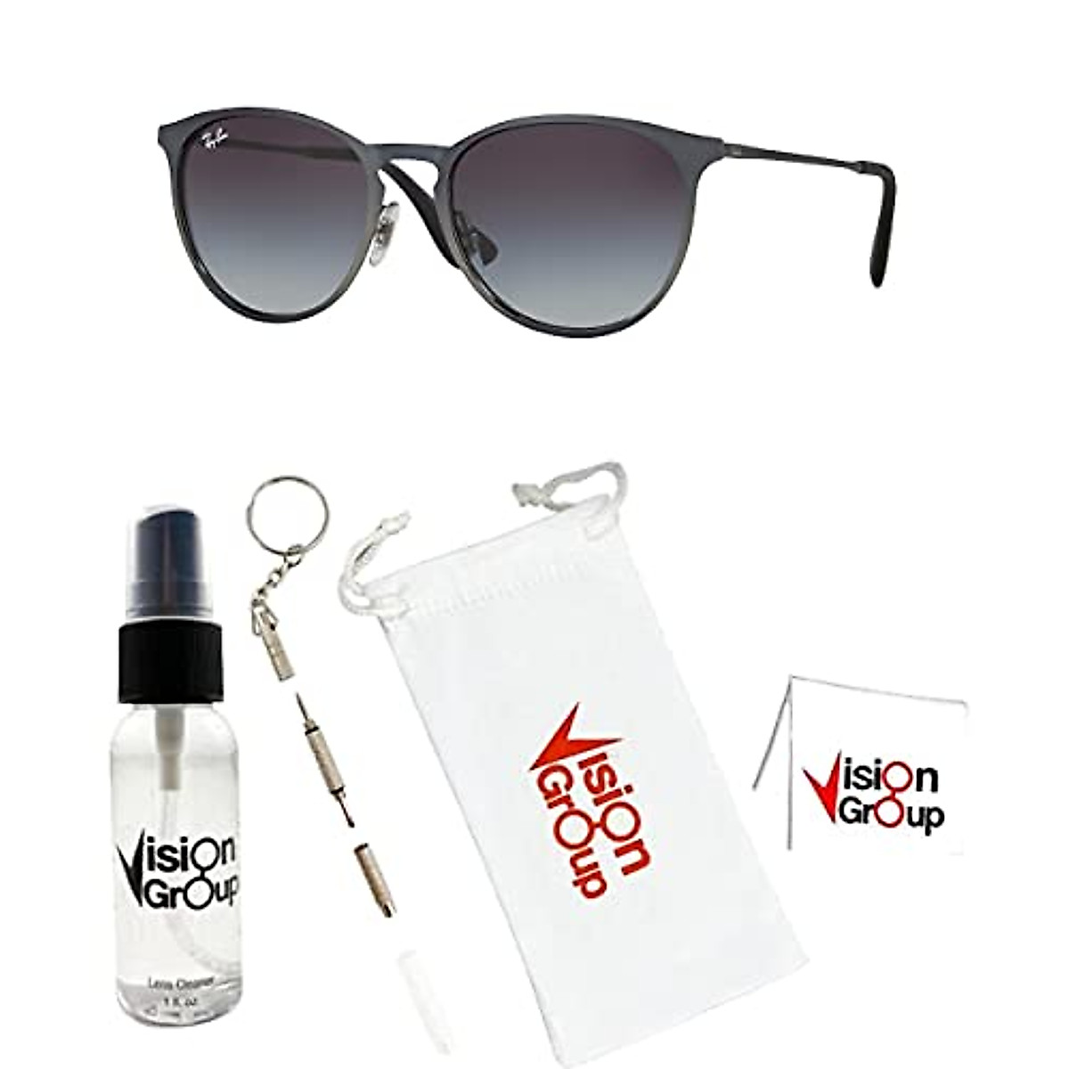 Ray-Ban RB3539 Erika Metal Sunglasses + Vision Group Accessories Bundle for unisex-adult (Metallic Grey/Light Grey Gradient Dark Grey (192/8G)