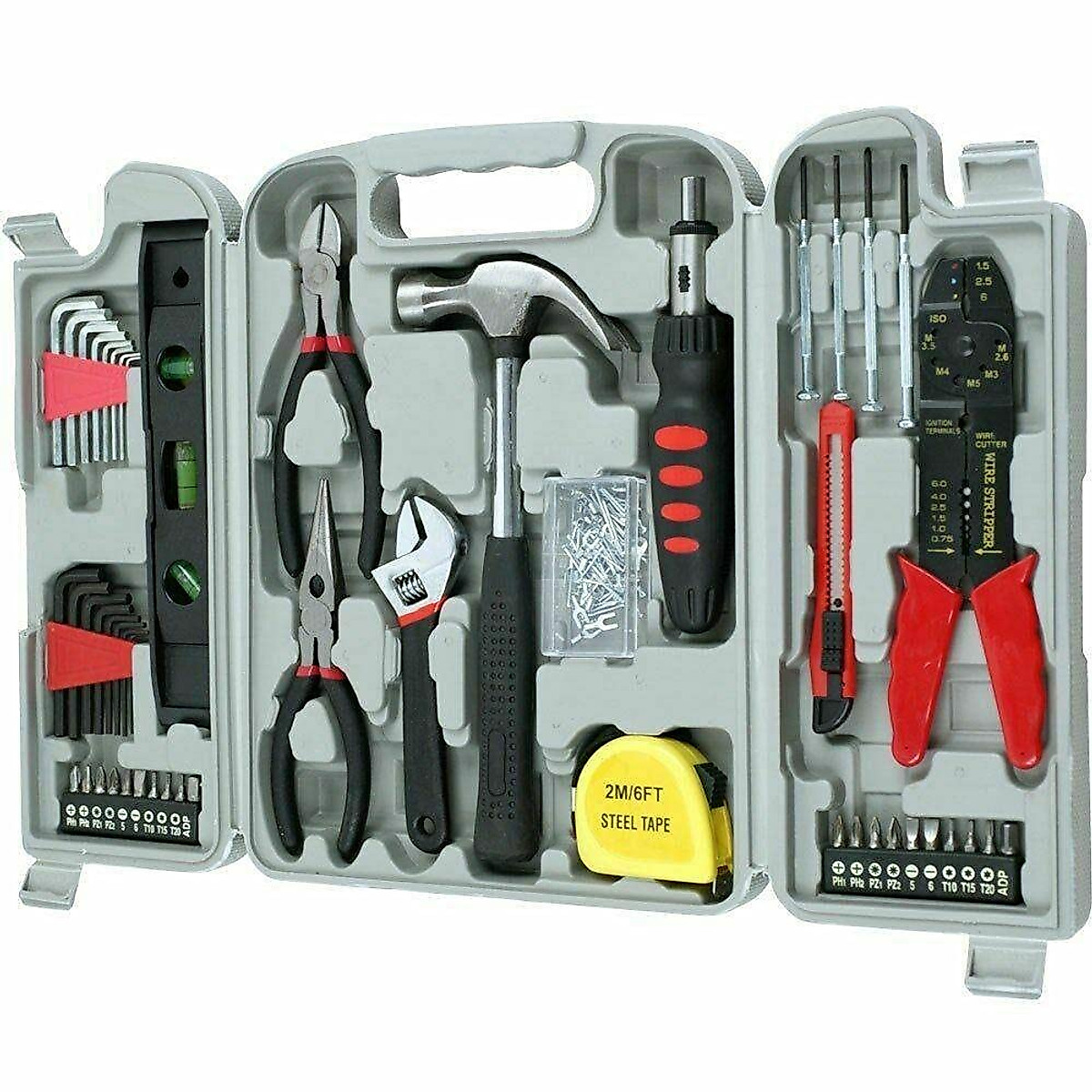 JTSQ 130 Pc Household Hand Tool Set Hammer Pliers Screwdriver Nail Level Garage Home Tool box Tool set Tool kit Multi tool Tool organizer Tool box organizer Hand tools Tool storage Home improvem
