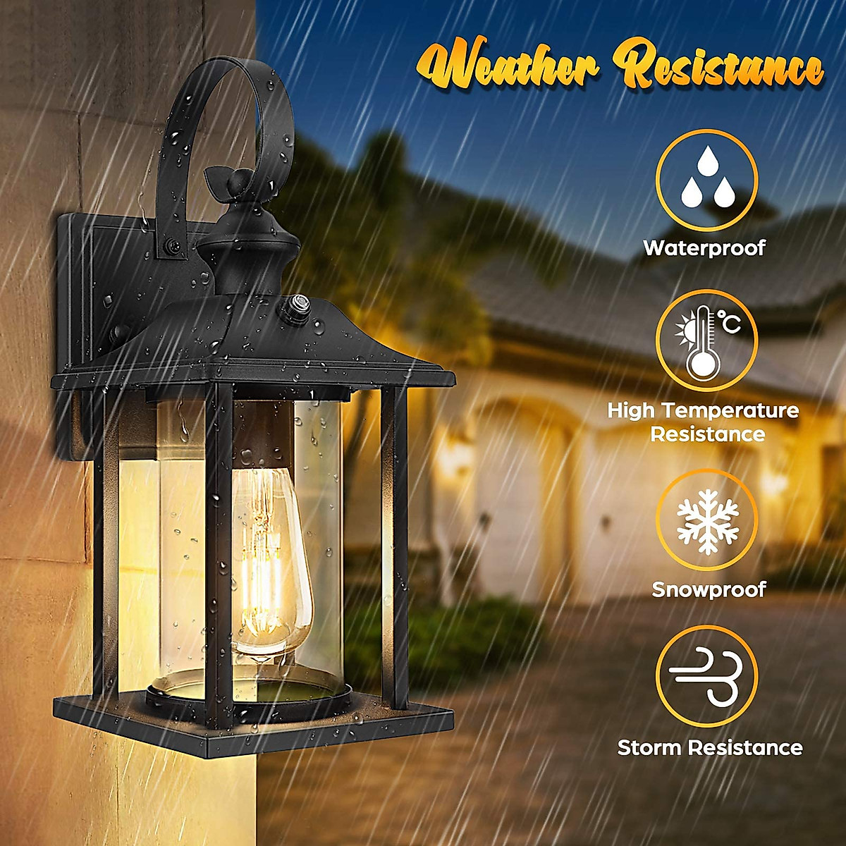 2-Pack Dusk to Dawn Sensor Outdoor Wall Lantern, Exterior Wall Mount Light Fixture with E26 Base Socket, 100% Anti-Rust Aluminum Waterproof Porch Light, Clear Glass Matte Black Wall Sconce for Doorway
