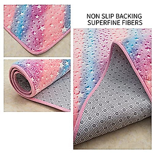 QH Multicolour & Stars Pattern Glow in The Dark Area Rug Area Rug for Living Room Bedroom Playing Room Size 5'x6'