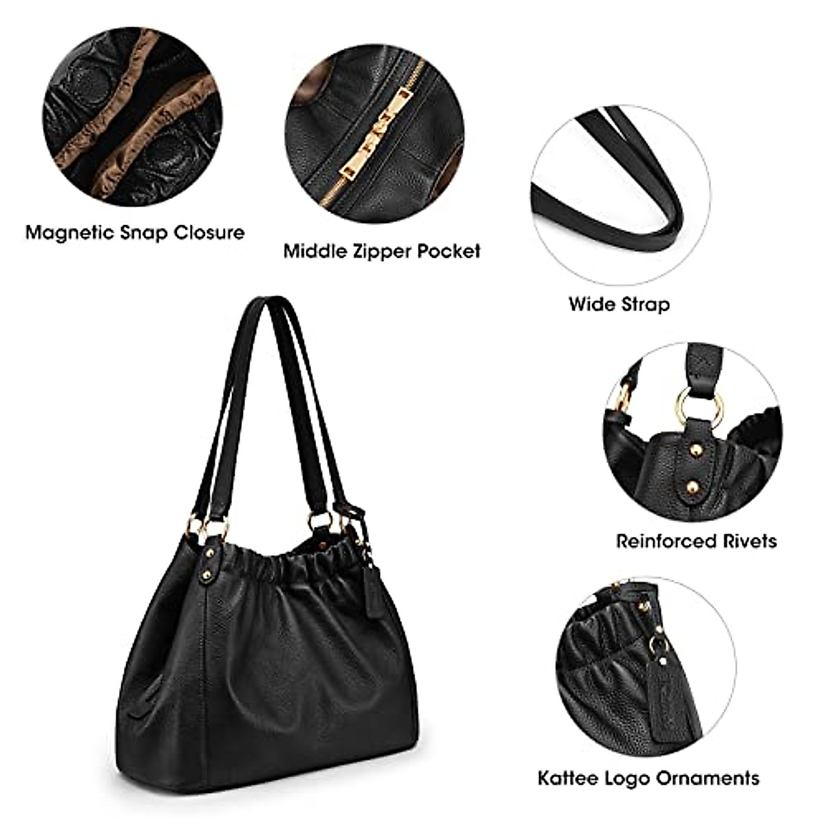 Kattee Soft Women Genuine Leather Hobo Totes Purses and Handbags Satchel Top Handle Shoulder Bags (Black)