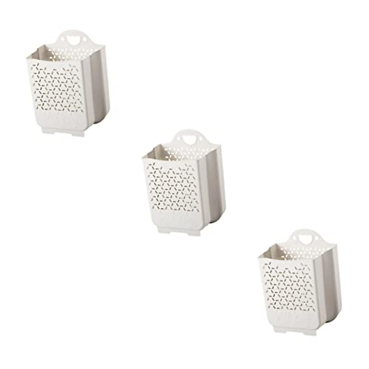 Cabilock 3 Sets Holding Mounted Hanging Space Household Clothes Sticky Wall Laundry for Mesh Hamper Bathroom Mount Container with Folding Dirty Basket Foldable Plastic Hook Organizers Kids