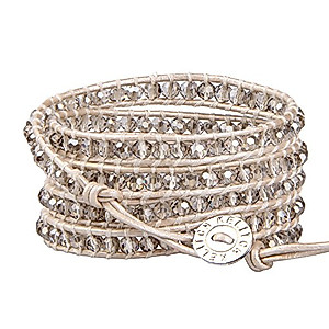 KELITCH Fashion Gray Crystal Beaded 5 Wrap Bracelet On Leather Friendship Bracelets Jewelry for Womens