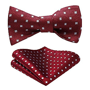 HISDERN Mens Bow Ties Red Polka Dots Self-Tie Bow Tie and Pocket Square Classic Formal Business Bowtie Tuxedo Wedding Bowties Handkerchief Set