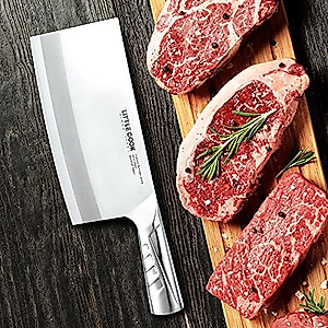 Meat cleaver, Little Cook 8 inch cleaver knife, Stainless steel butcher knife, Vegetable knife for Home Kitchen and Restaurant