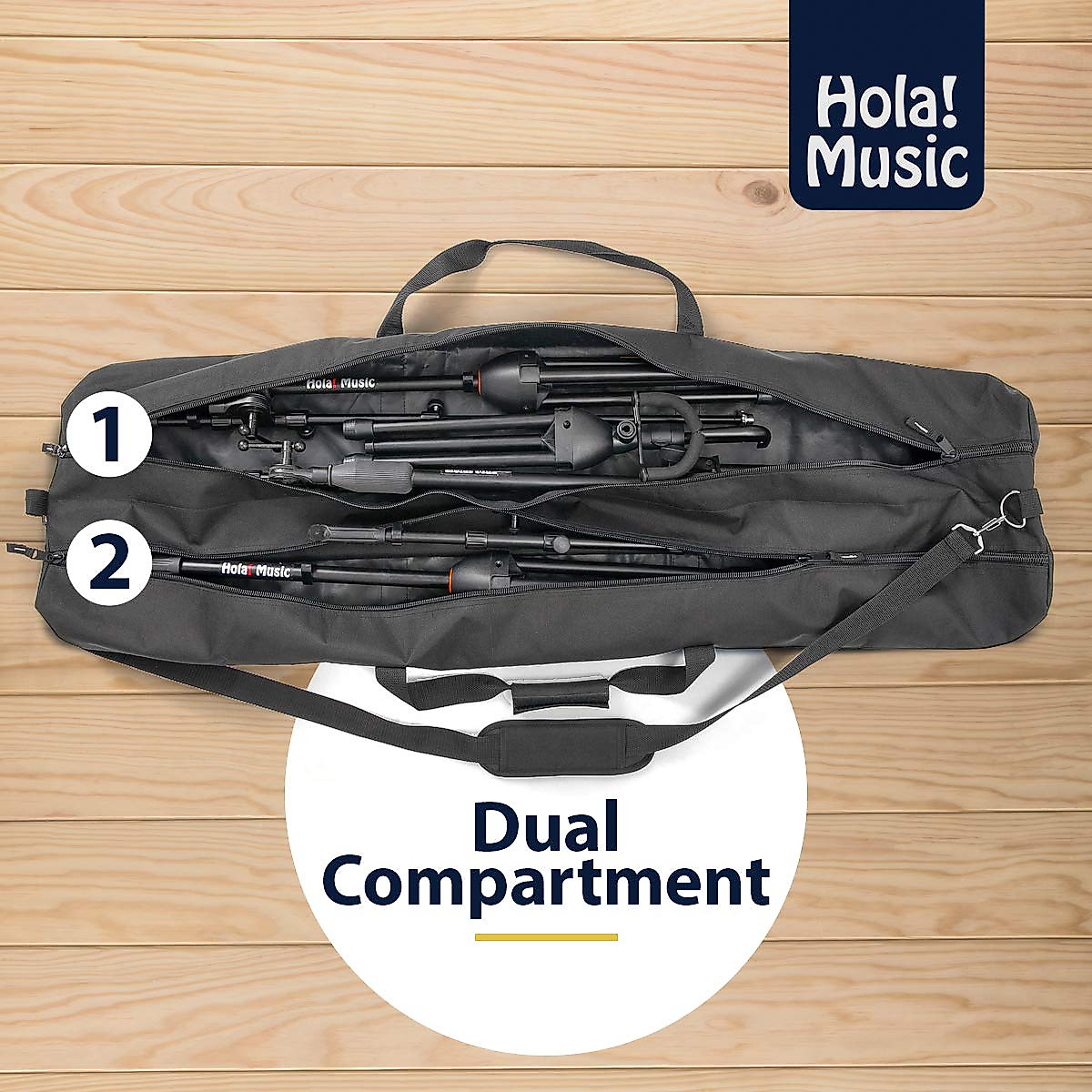 Microphone Stands Gig Bag by Hola! Music, Dual Compartment, 50 Inch Long with Shoulder Strap