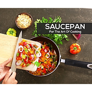 Utopia Kitchen Nonstick Saucepan Set - 1 Quart and 2 Quart Sauce Pan Set with Lid - Multipurpose Pots Set Use for Home Kitchen or Restaurant (Grey-Black)