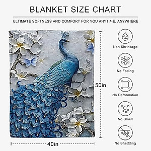 Throw Blanket Blue Peacock Super Soft Warm Large Flannel Blanket Bird Blanket Print Throw Blanket Lightweight Cozy Moving Blankets Fuzzy Blanket for Bed Couch Sofa 40x50inch