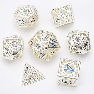 Metal DND Gifts Game Dice 7Pcs Set Hollow and Black Velvet Bag for Dungeons and Dragons RPG MTG Table Games D&D Pathfinder Shadowrun and Math Teaching