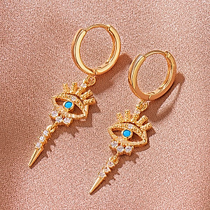 GDCOIN Dangle Earrings for Women Gold Huggie Hoop Heart Oval Open Evil Eye Drop Turquoise Diamond Cubic Zirconia 14K Gold Plated Delicate Small Simple Hypoallergenic Ear Jewelry Gift