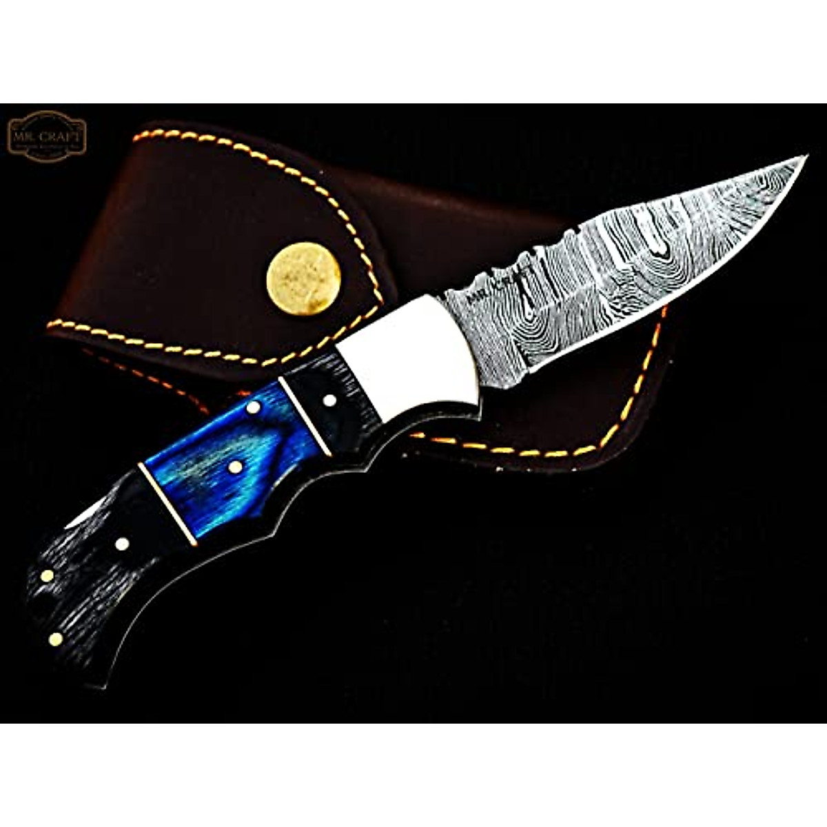 Personalized & Customized Word "A" Damascus pocket knife folding hunting knives 6.5" back lock with leather sheath Damascus blade knife - folding camping pocket knife - small folding knife - handmade gift knife - folding knives - sharpest pocket knife - h