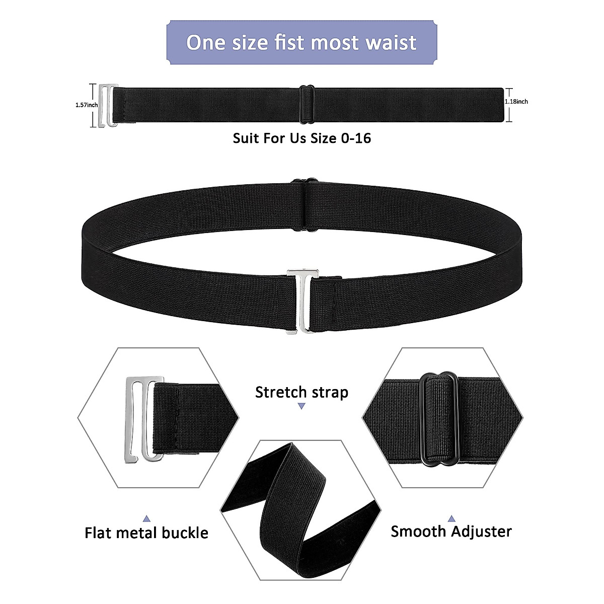 SATINIOR 6 Pcs No Show Invisible Women Flat Belts Buckle Stretch Elastic Belt for Jeans Pants Dresses (Classic Color)