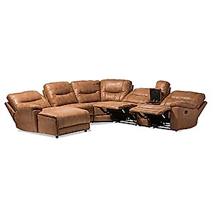 Baxton Studio Mistral Modern and Contemporary Light Brown Palomino Suede 6-Piece Sectional with Recliners Corner Lounge Suite