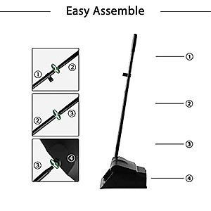 Eyliden Commercial Angle Broom and Dustpan Combo, with Long Handle, Lobby Dust Pan Sweep Set for Outdoor Garages Courtyard Sidewalks Decks Indoor Home Kitchen Room Office (Black Broom+Dustpan)