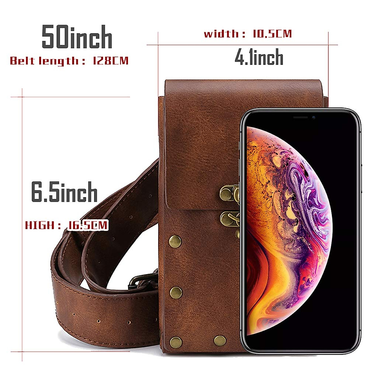 Belt Pouch Waist Bag Fanny Pack Medieval Vintage Leather Pouch Cellphone Holder Holster Carry Belt Purse Pocket Casual Hiking Festival Renaissance Faire Costume Props Travel Wallet (Brown)