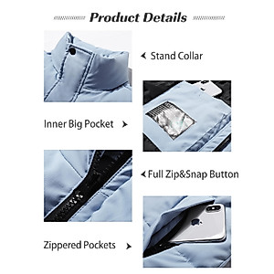 Flygo Mens Puffer Vest Winter Padded Vests Lightweight Stand Collar Sleeveless Jacket Outerwear(Blue-XL)