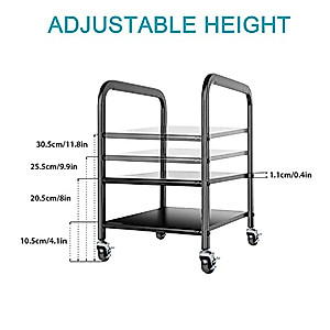 Computer Tower Stand CPU Tower Cart, 360Tronics Adjustable Desktop ATX-Case Cart 2-Tier PC Floor Stand, Mobile Rolling CPU Holder with 360°Locking Caster Wheels for Office Home (Black)