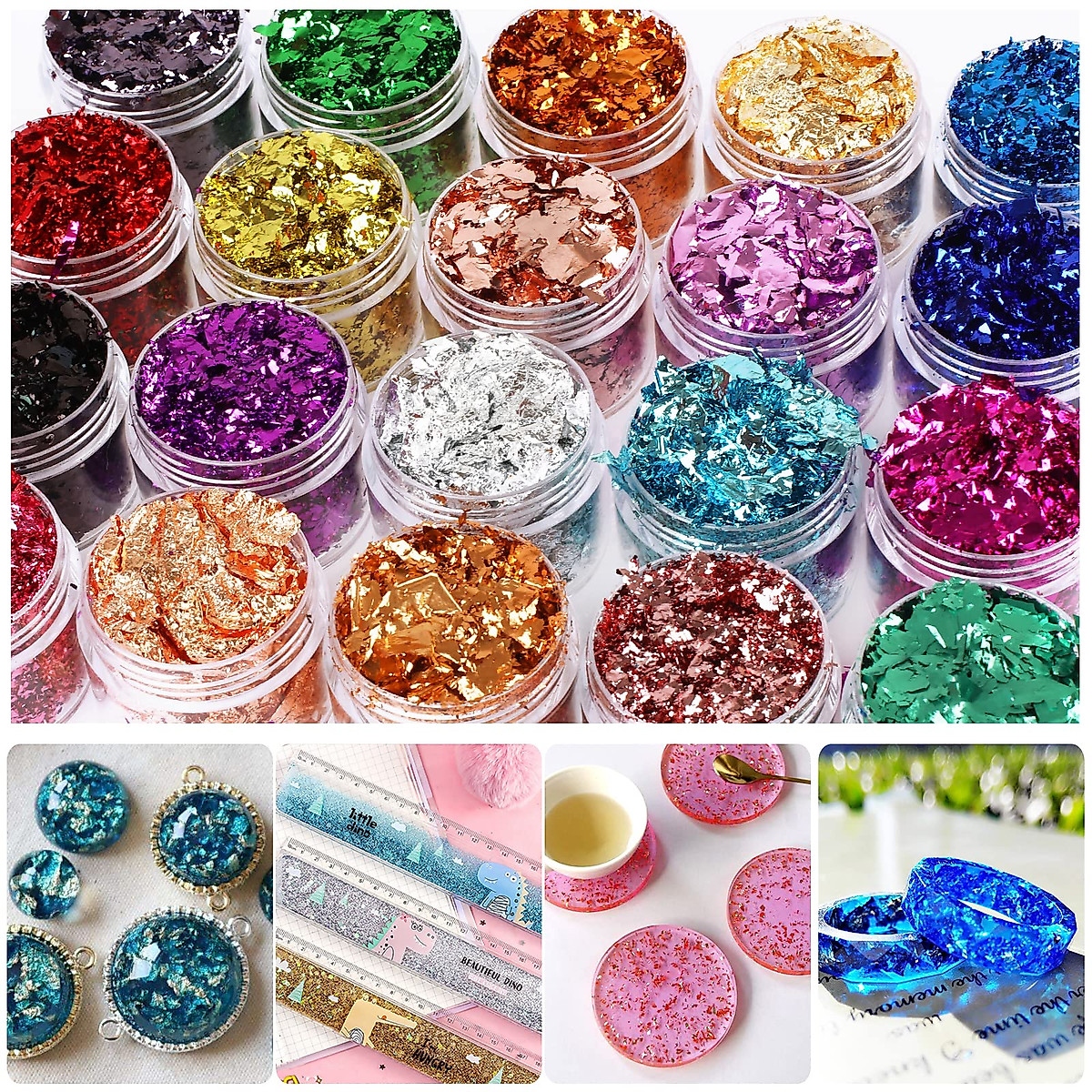Gold Foil Flakes, 20 Bottles Gilding Flakes Set, Metallic Foil Flakes, Imitation Gold Foil Flakes with Tweezers for Resin, Nail Art, Painting, Slime & Crafts,Jewelry Making, Candle Molds