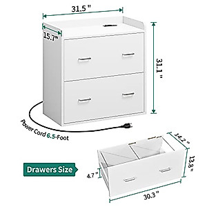 YITAHOME 2 Drawer File Cabinet with Charging Station, Large Lateral Filing Cabinet for Home Office, Whit