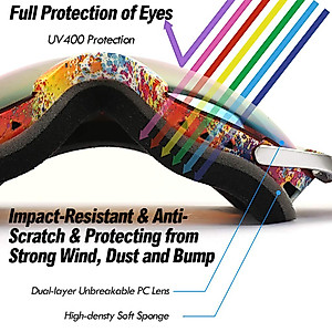 Houzemann Ski Goggles Over Glasses - NEW Anti-Fog and UV400 Protection Snowboard Goggles for Men Women Youth, Spherical Dual Lens Snow Goggles, Skiing Goggles for Men Women Teens (Flower)