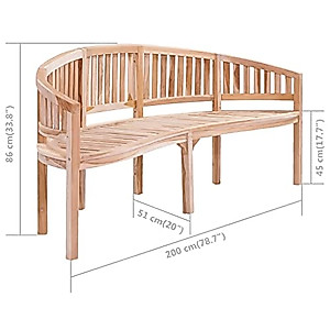 vidaXL Solid Teak Wood Banana Bench Garden Outdoor Patio Balcony Backyard Terrace Living Room Seat Lounge Seating Wooden Home 78.7"