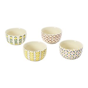 Creative Co-Op Hand-Stamped Stoneware Floral Patterns, Set of 4 Styles Bowl, Multicolored, 4