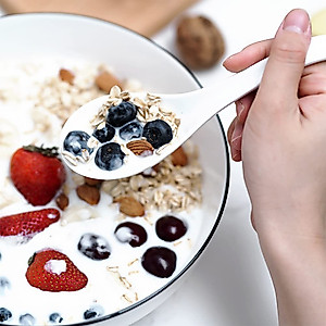 NJCharms Ceramic Soup Spoons Set of 6, 6.8 inch Large Asian Soup Spoon sets Suitable for Pho, Ramen, noodles, White