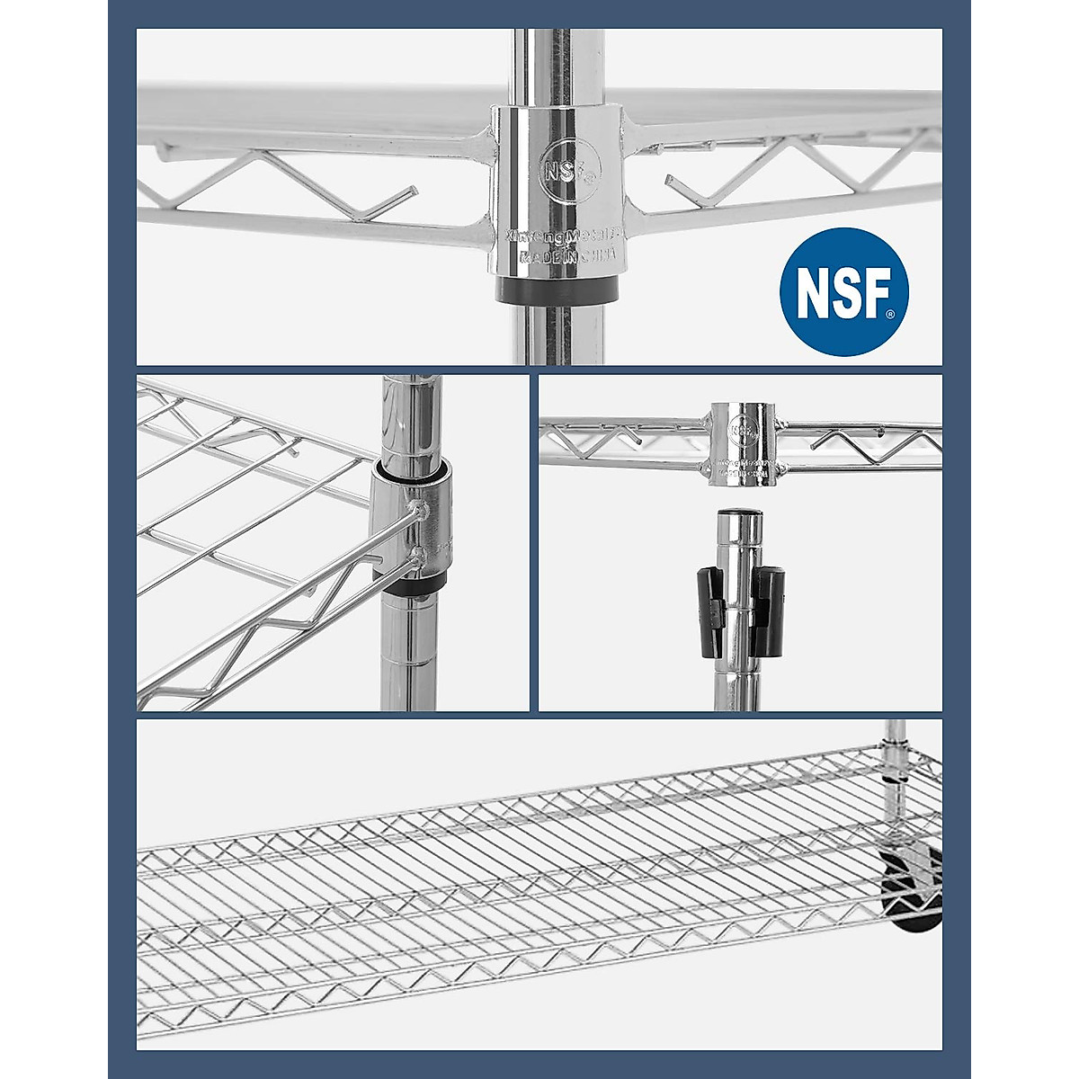 BestMassage with Wheels 6 Adjustable Heavy Duty Metal Shelves Storage Unit Shelf,6000 LBS 18x48x76, Chrome