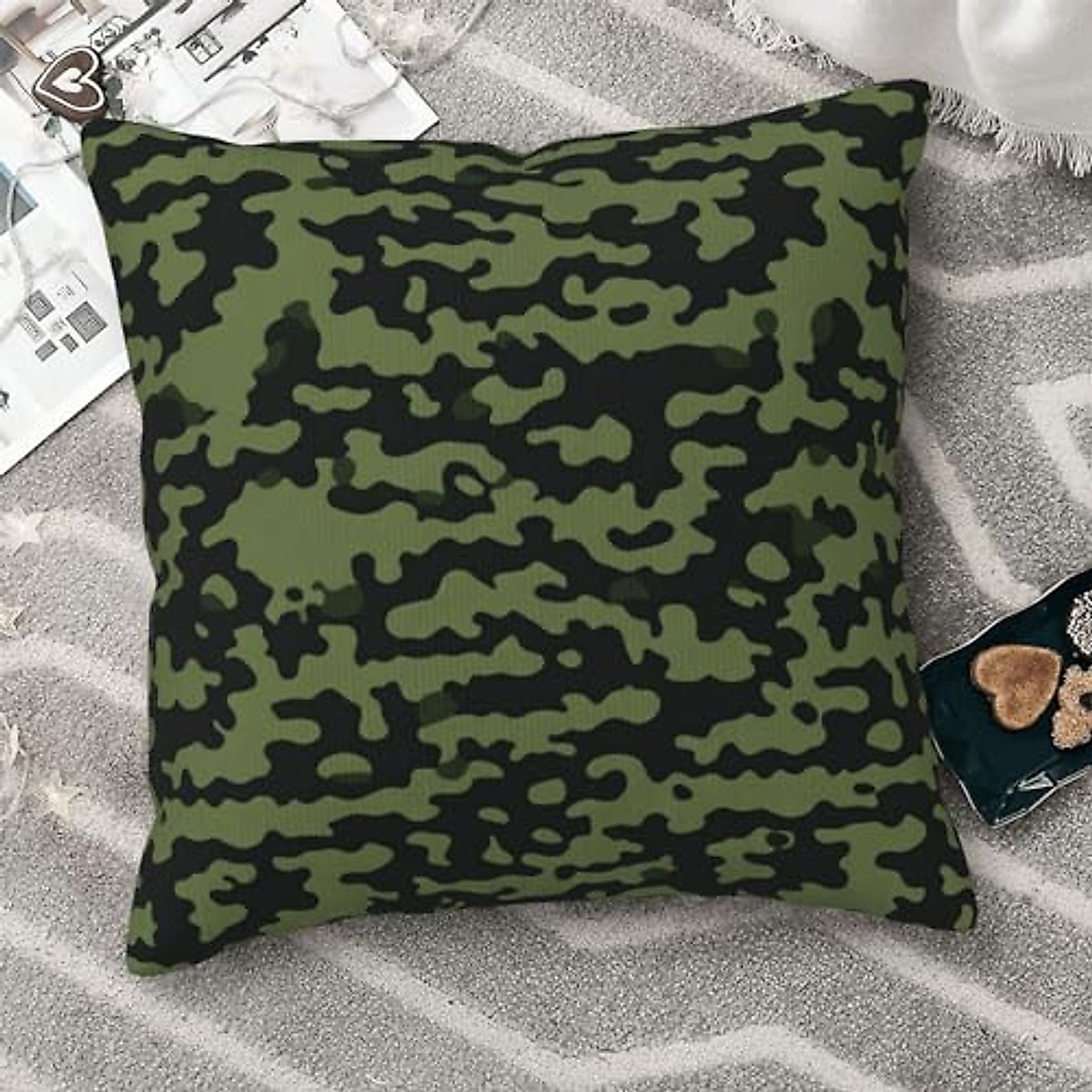 AdaNti Camo Green Print Corduroy Throw Pillow Covers Soft Square Throw Pillow Case Home Decorations for Bed Sofa Living Room 16"x16"