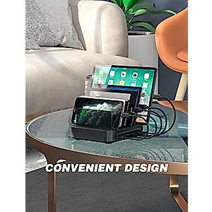 Charging Station for Multiple Devices, 5 in 1 Multi USB Charger Station with iWatch & Airpod Stand and 8 Mixed Short Cables, 50W Charging Dock Compatible with iPhone, iPad, Cell Phone, Tablets